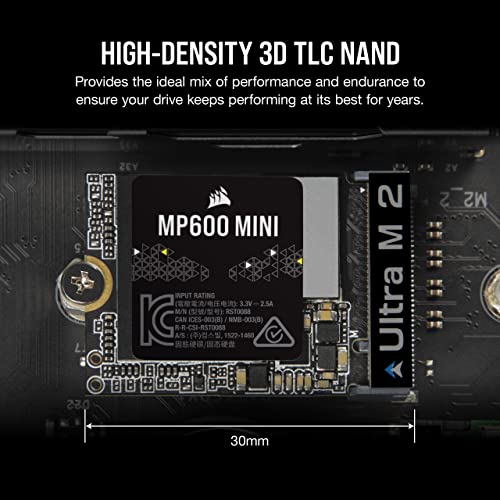 Corsair MP600 Mini 1TB M.2 NVMe PCIe x4 Gen4 2 SSD – M.2 2230 – Up to 4,800MB/sec Sequential Read – High-Density 3D TLC NAND – Great for Steam Deck and Microsoft Surface – Black