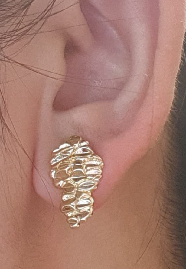 Gold Plated Nugget Stud Earrings for Men and Women