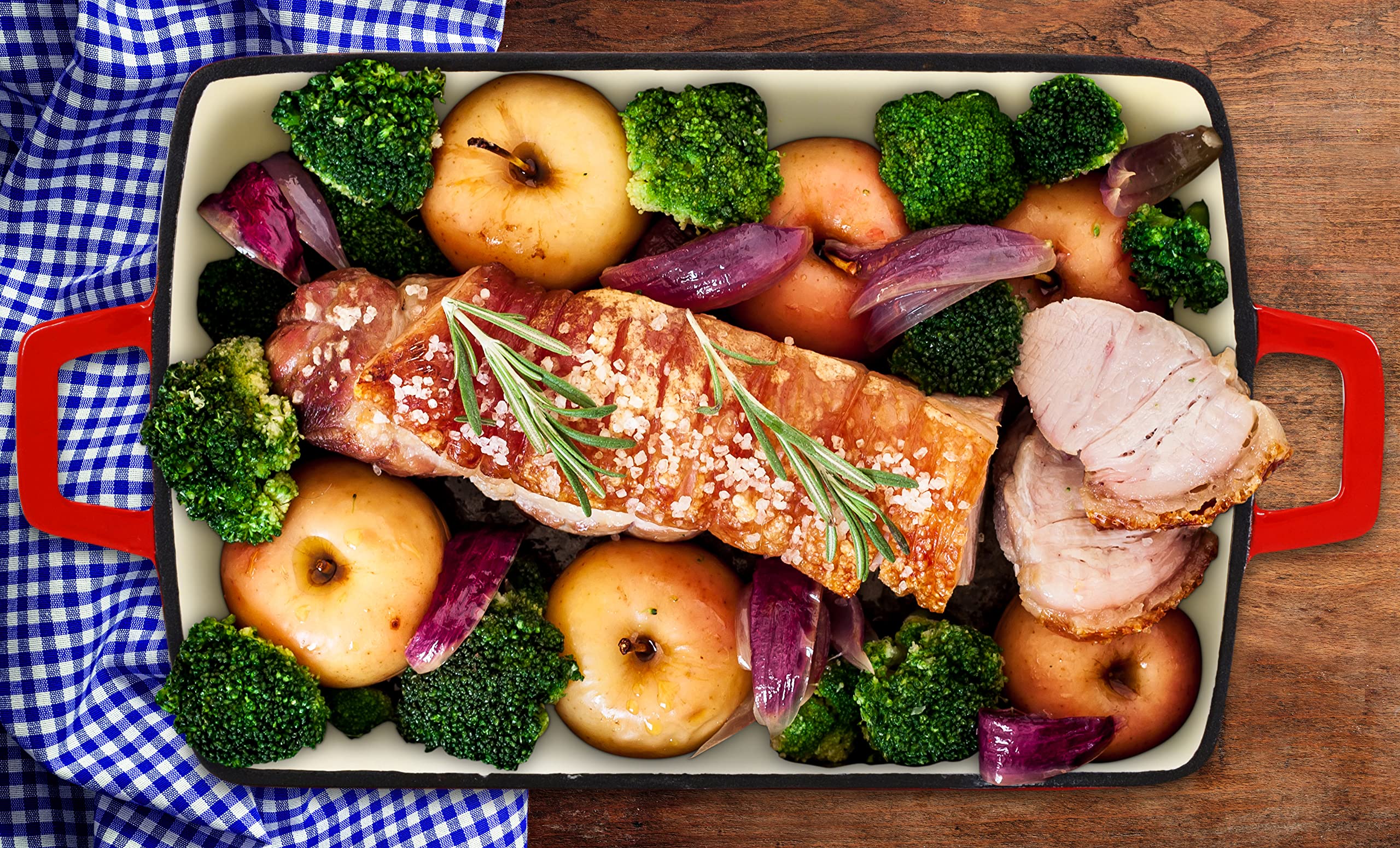 Eternal Living Enameled 13" Cast Iron Baking Pan Rectangular Lasagna Dish Large Roasting Pan Red