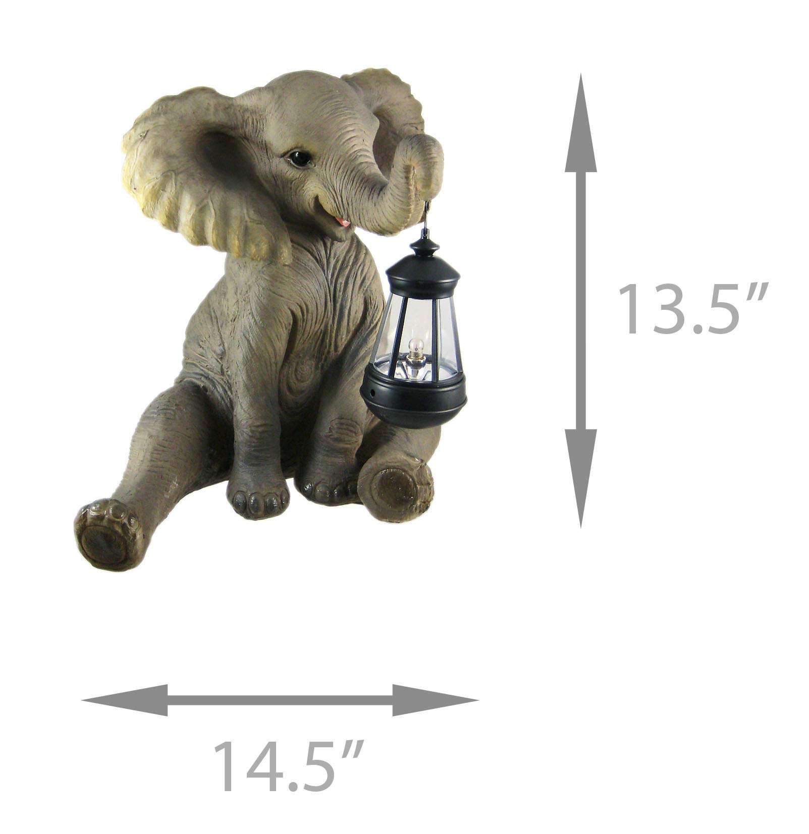 Things2Die4 Enchanting African Elephant Statue with Lantern- Adorable Porch and Garden Decor - 13.5 Inches High - Hand-Painted Outdoor Sculpture for Nature Lovers