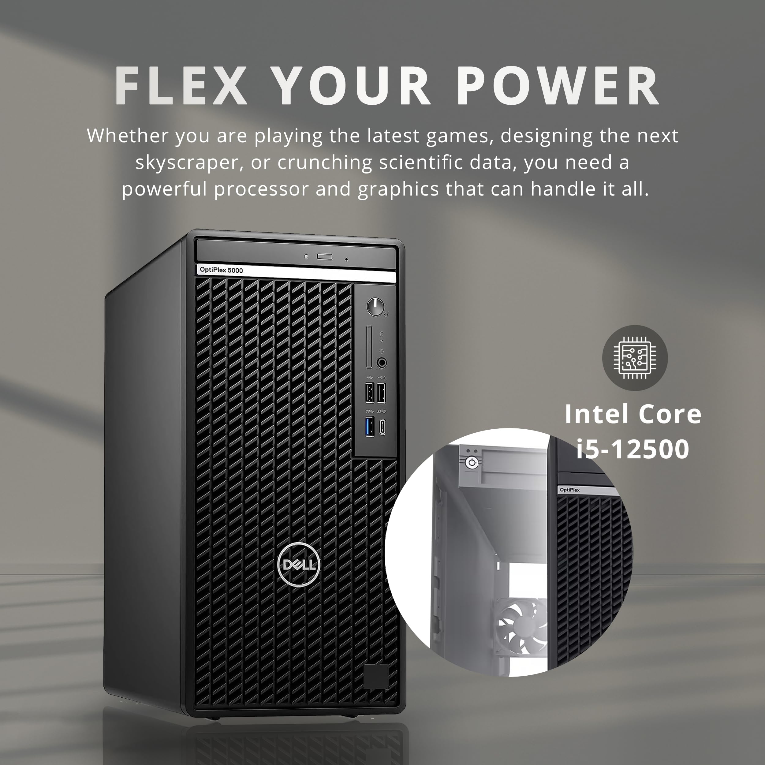 Dell OptiPlex 5000 Business Desktop Computer Tower, Intel Core 12th Gen i5-12500 Processor, 8GB RAM, 256GB PCIe SSD, Intel UHD Graphics 770, DVD Drive, Windows 11 Pro, Black