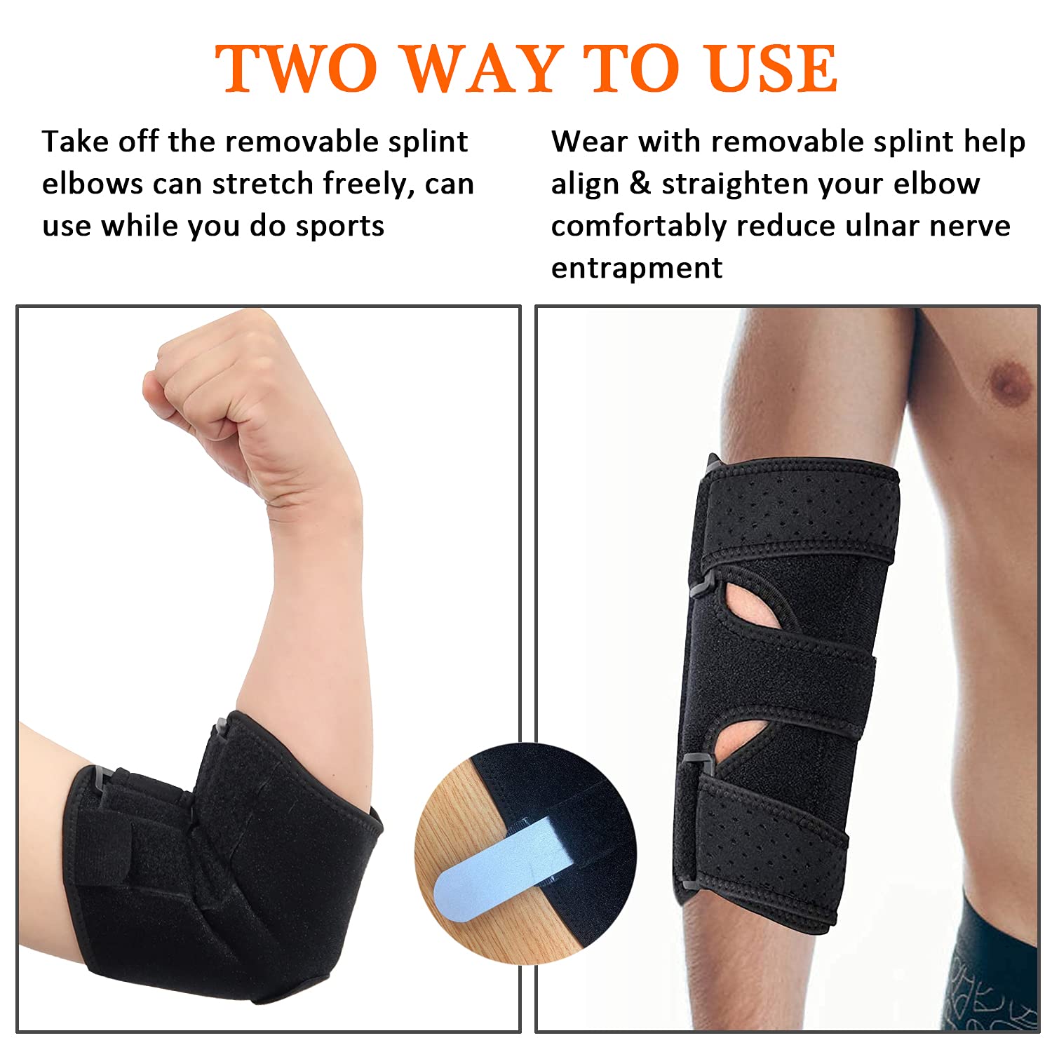 Corpower Elbow Brace,Ulnar Nerve Entrapment Brace, Elbow Immobilizer Brace,with 2 Removable Metal Splints,Elbow Brace for Tendonitis and Tennis Elbow Fit Women & Men