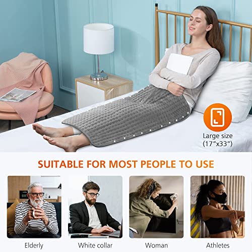 Snailax Heating Pad & Foot Warmer, 17"x33" Electric Large Heating Pads for Back Pain Muscle Pain Relief, Dry & Moist Heat Option, 6 Temperature Settings & Auto Shut Off, Washable, Grey