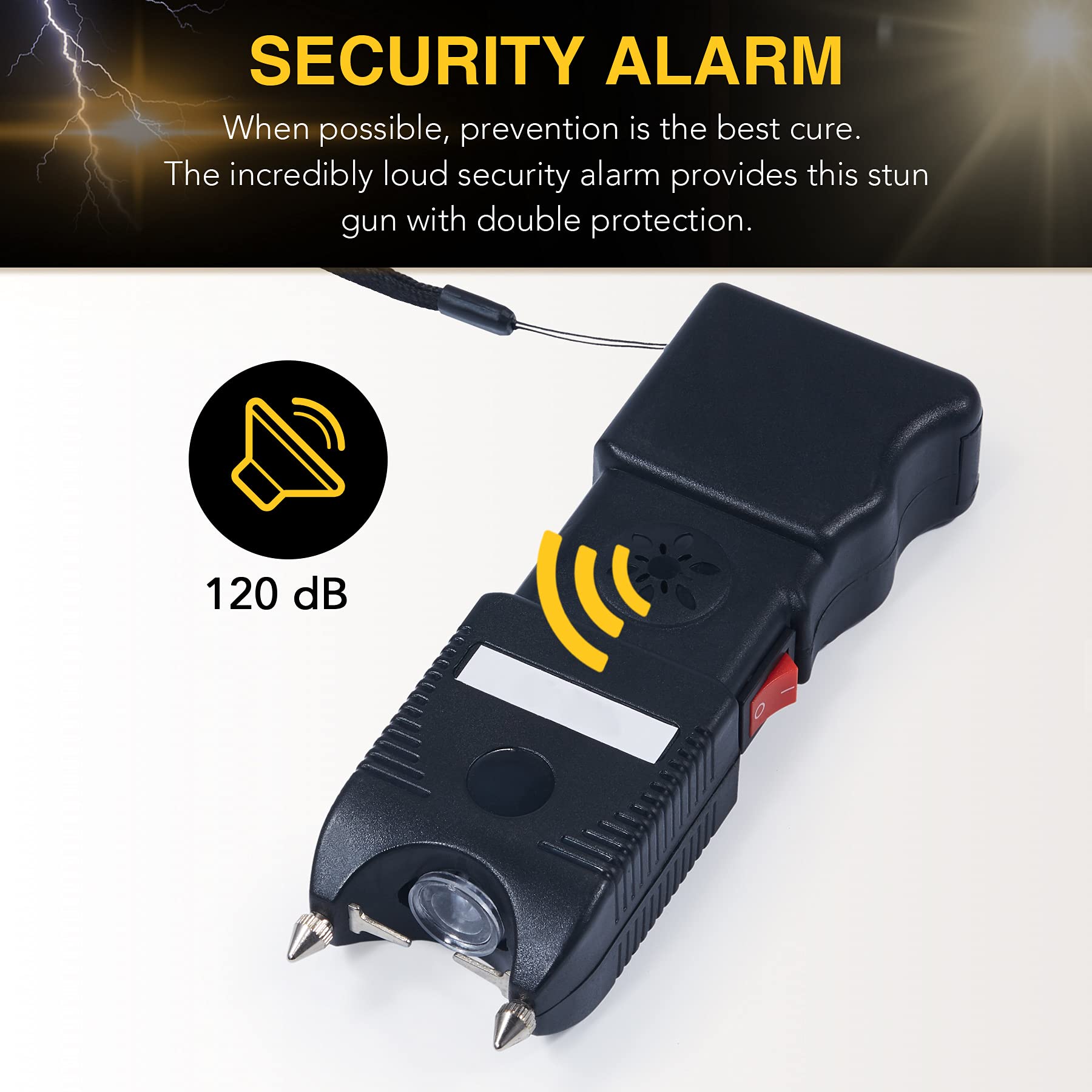 DARTMOOR Stun Gun Self Defense with 100lm Tactical Flashlight 120db Alarm Custom Holster & Ultra Powerful Rechargeable Phone Size for Men Women & Lanyard, Black