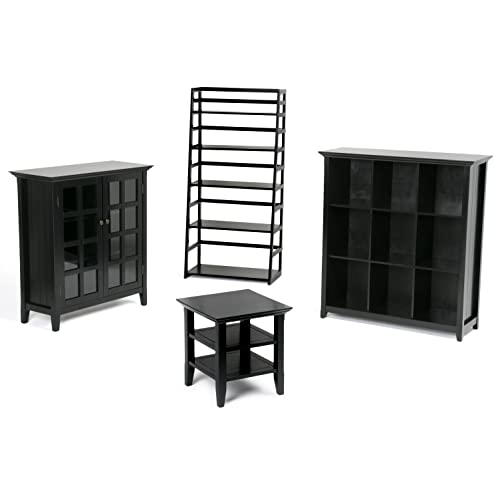SIMPLIHOME Acadian SOLID WOOD 44 Inch Transitional 9 Cube Bookcase and Storage Unit in Black, For the Living Room, Study Room and Office