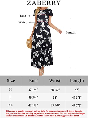 ZABERRY Womens Floral Maxi Dresses Summer Short Sleeve Round Neck Long Dress Lily Floral L