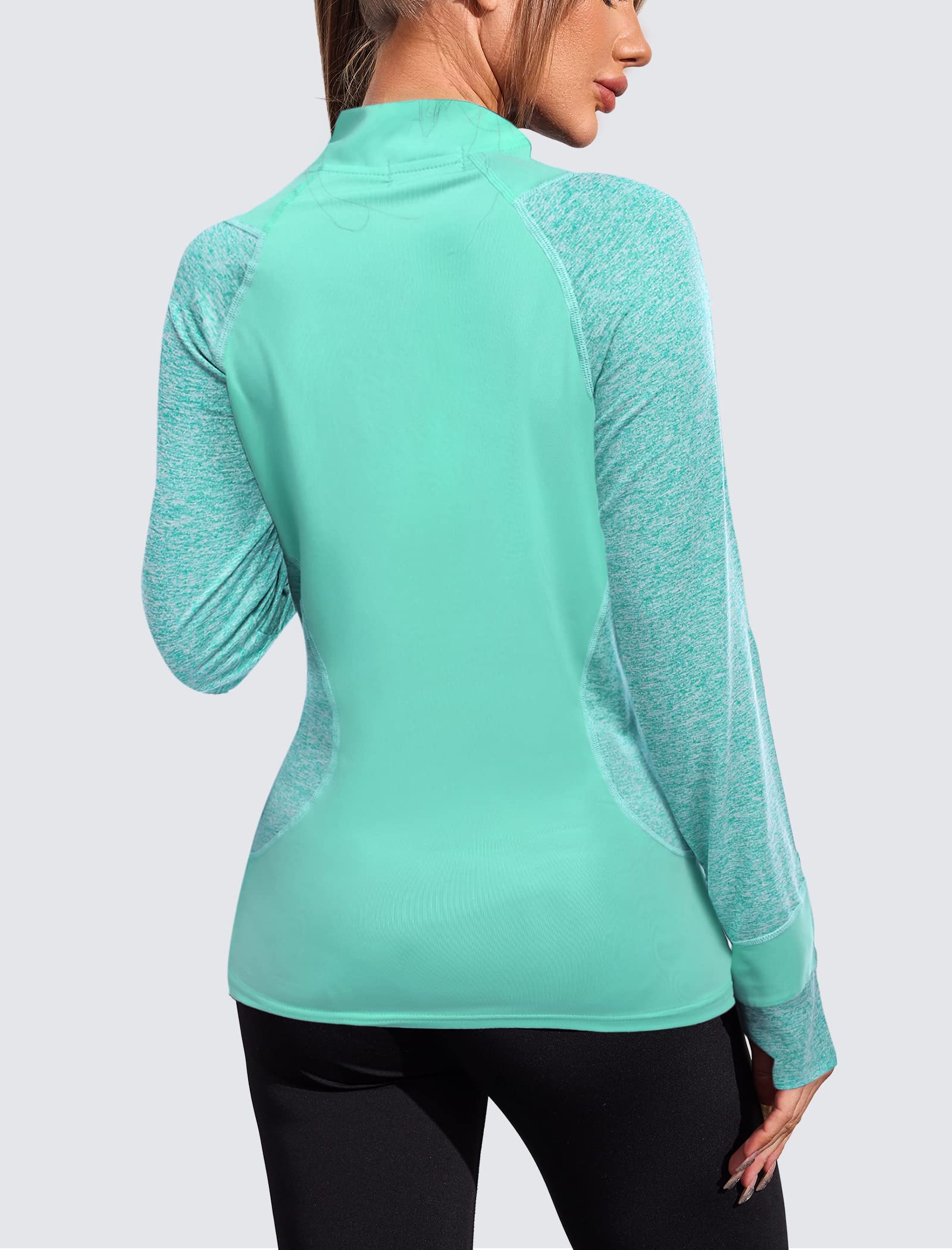 COOrun Women's Shirts Long Sleeve 1/4 Zip Pullover Athletic Hiking Running Workout Tops Quick Dry Shirt with Thumbhole Light Green Large