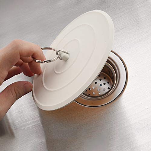 Hibbent 4 Pack Bath Tub Stopper, Flat Suction Sink Stopper Rubber Silicone Shower Drain Bath Plug Stopper for Kitchen, Bathroom and Laundry Sink (White-Grey)
