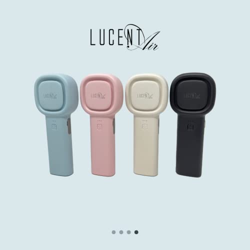 Lucent Air Handheld Fan with Power Bank – Matte Blue – Bladeless 2 in 1 Personal Fan for Travel, Office – 4000mAh Rechargeable USB Fan – Ultra-Quiet Cooling Fan – Non Slip Base Mini Fan