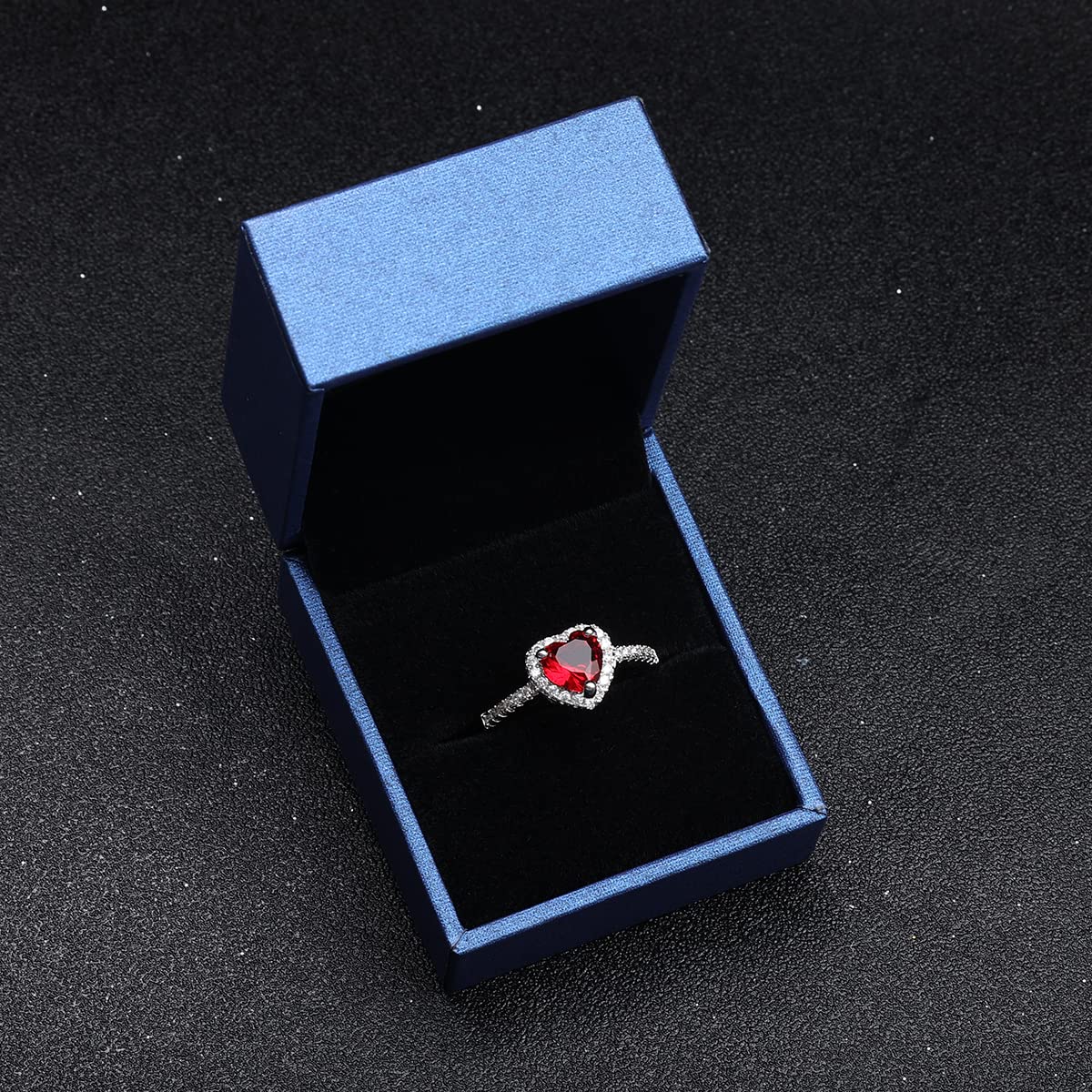 FADISH Women's Created Garnet 925 Sterling Silver Heart Shaped Promise Rings with CZ Cubic Zirconia(Withe Gift Box)