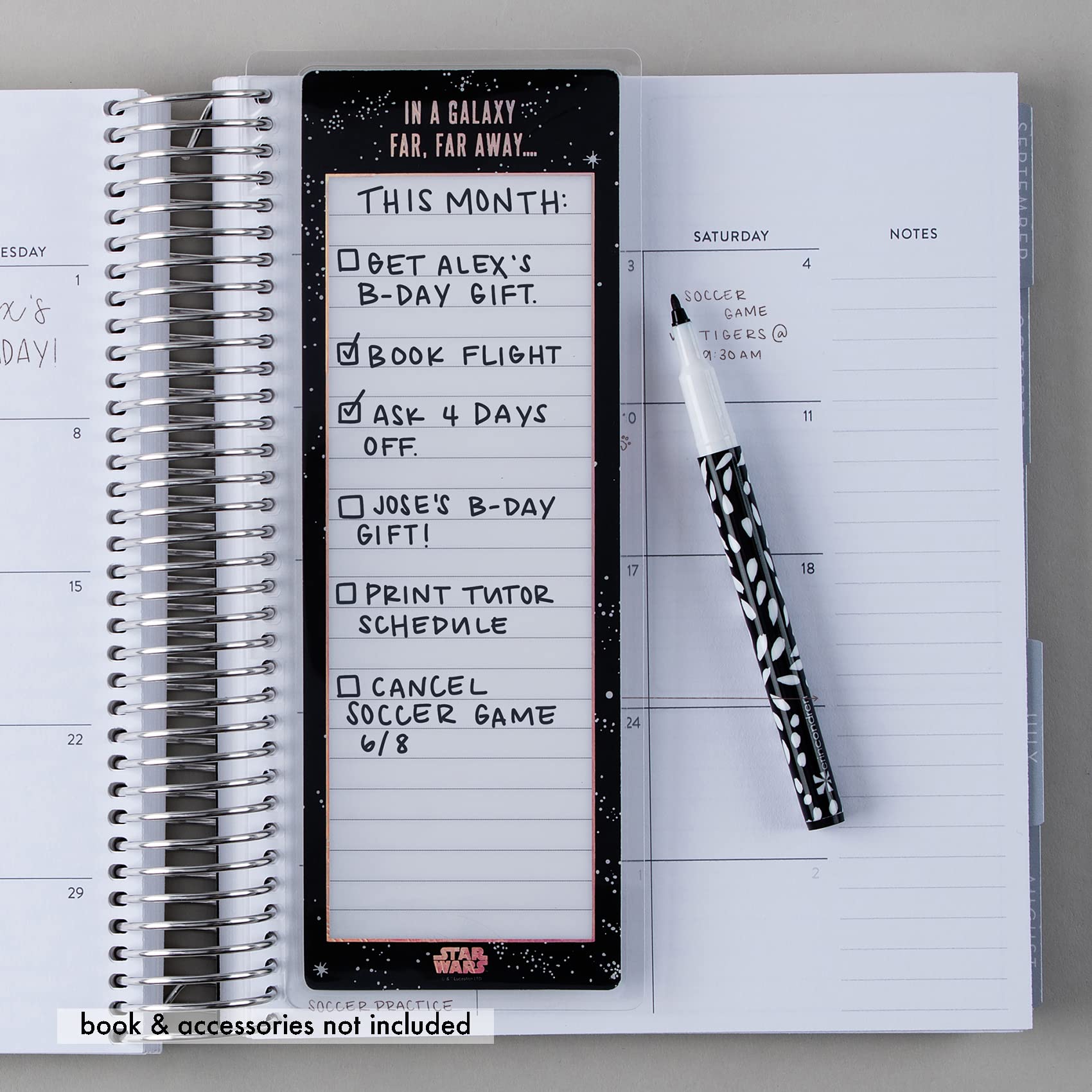 Erin Condren A5 Half Snap-in Dashboard To-Do List - Star Wars. Wet Erase Double-Sided Surface. Lined and Graph Layouts. Platinum Foil Accents. Fits all A5 Products and Coiled Notebooks