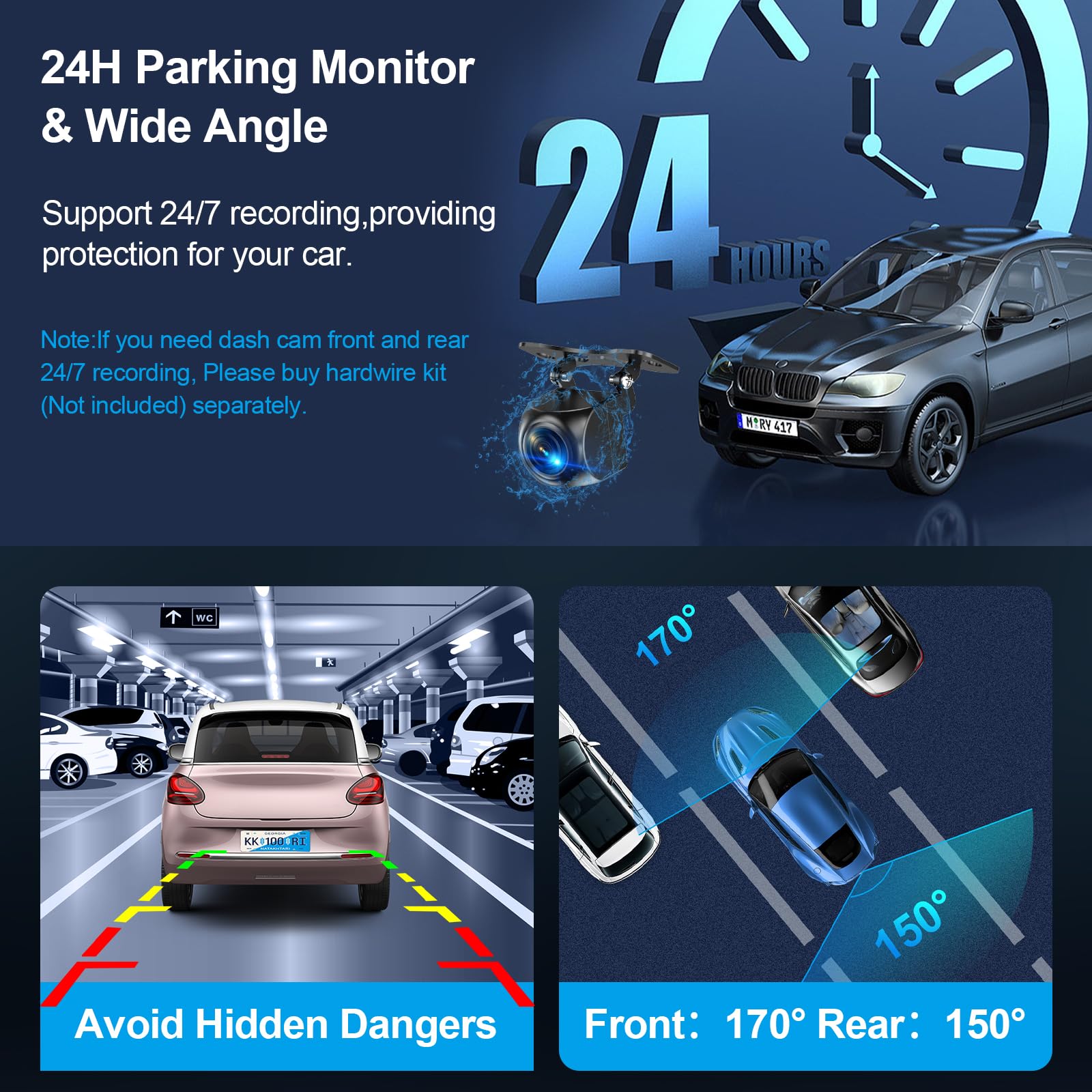 Dual Dashcams for Cars Front and Rear,1080P Super Night Vision Dash Cam Front and Rear,3" IPS Dual Dash Camera for Cars with G-Sensor,Loop Recording,Parking Monitor,Motion Detection