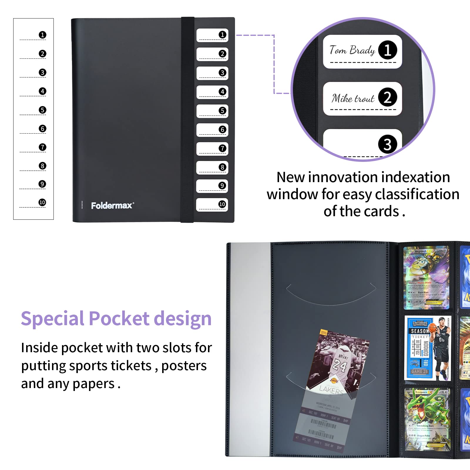 Foldermax Card Binder - 9 Pocket Trading Card Album Folder - 360 Side Loading Pocket Binder for TCG