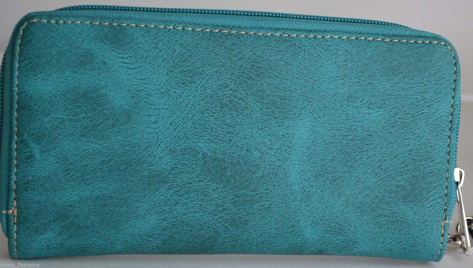 western rhinestone skull concho stitched handbag purse set (blue)
