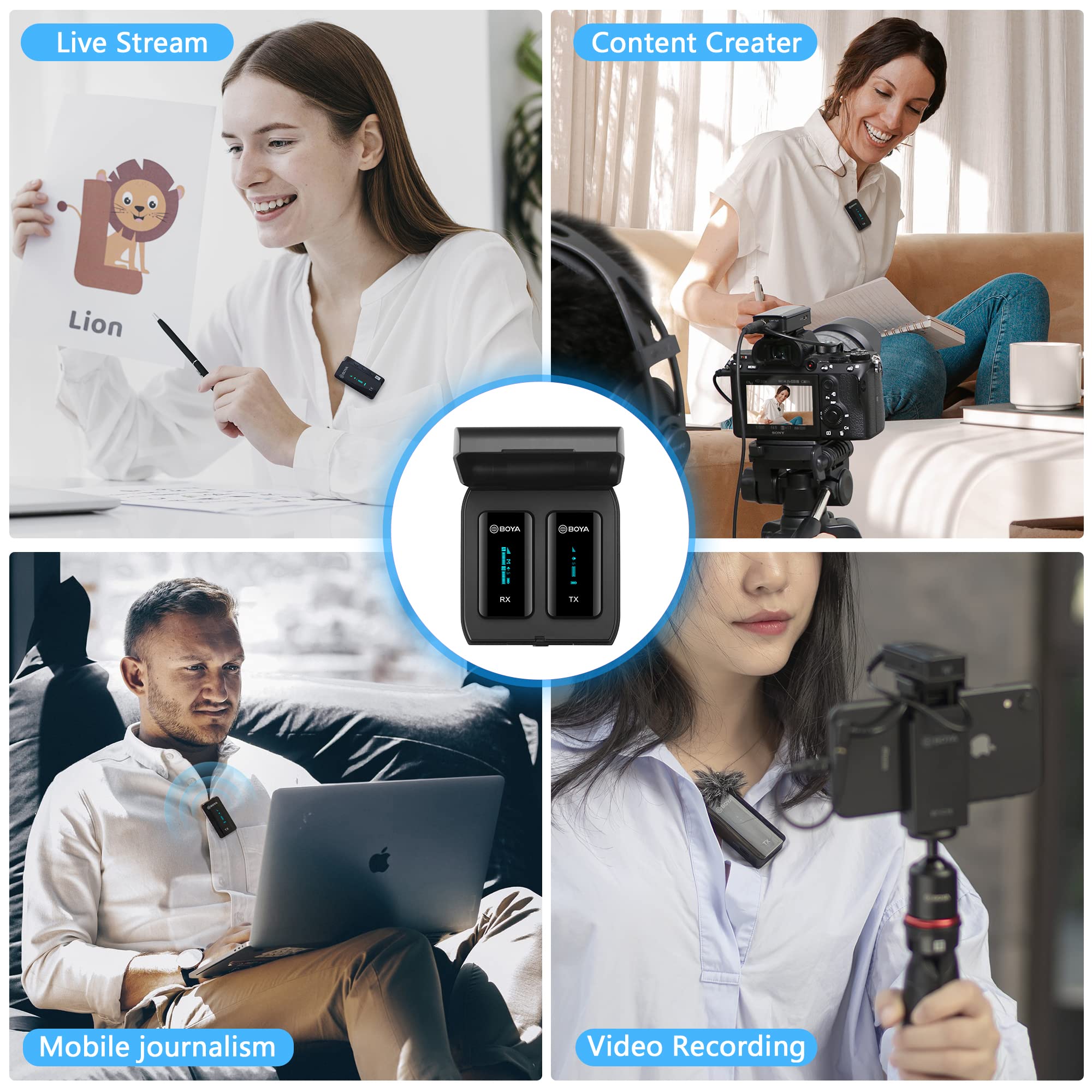 Dual Wireless microphone,BOYA BY-XM6 K2 With Charging Case Professional Lapel Mic with 1 Receiver and 2 Transmitters For Cameras Camcorders Smartphones Vlog YouTube TikTok Live Stream Video Recording