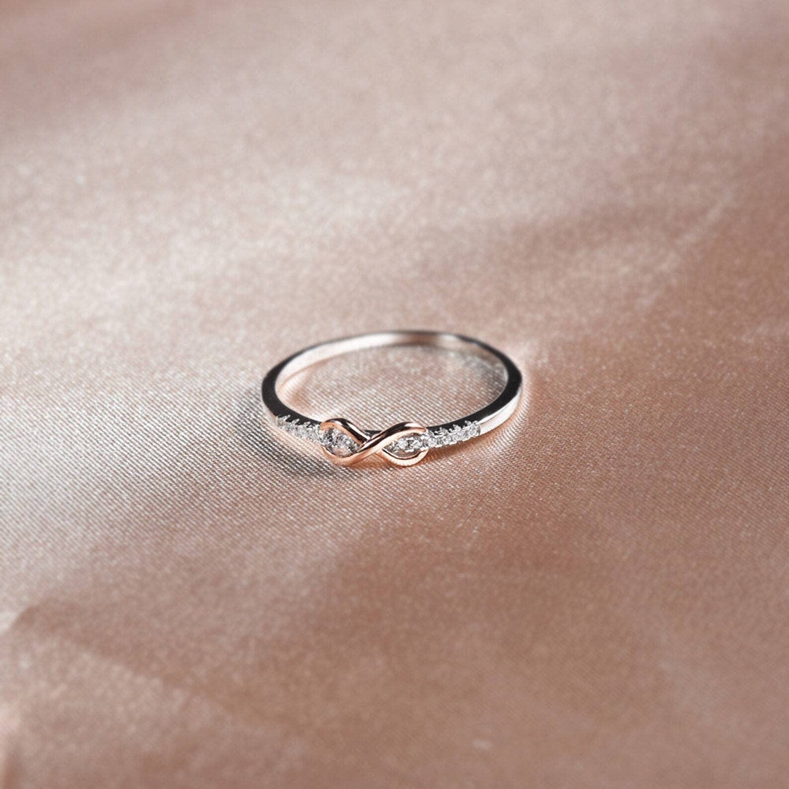 Fahm Tale Infinity Promise Ring for Women, 925 Sterling Silver, Cubic Zirconia, Stackable Knot Rings with Card and Jewelry Gift Box for Mother Daughter, Size 5