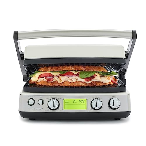 GreenPan Elite 7-in-1 Multi-Function Contact Grill & Griddle, Healthy Ceramic Nonstick Aluminum, Grill & Waffle Plates, Adjustable Shade & Shear, Closed Press/Open Flat Surface, PFAS-Free, Cream White
