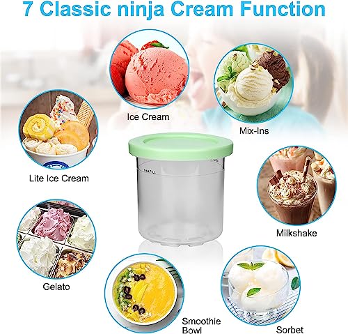Rosvola Ice Cream Pint Container with Silicone Lid Replacement for Ninja Creami, Compatible with NC299AMZ & NC300s Series Creami Ice Cream Makers, BPA Free and Dishwasher Safe (4 Pack)