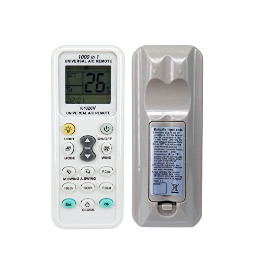 K-1028V Universal Air Conditioner Remote Control with LCD Display, Compatible with Mitsubishi Toshiba Hitachi Fujitsu Daewoo LG Sharp Samsung Electrolux Sanyo Aux Gree Haier Air Conditioner