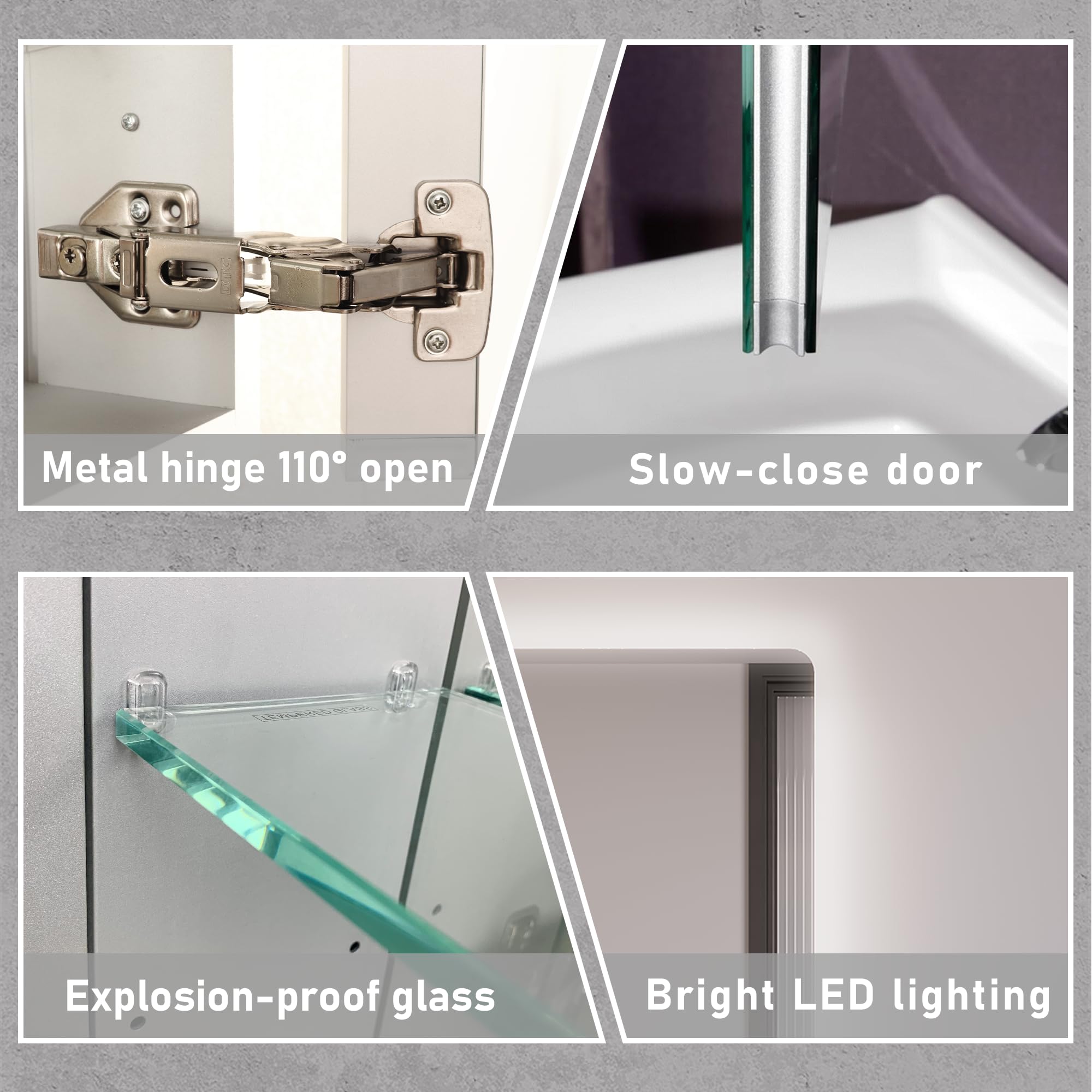MIRPLUS Lighted Medicine Cabinet with Mirror for Bathroom, 24 x 36 inch Wall Mounted Bathroom Cabinet Touch Switch 3 Color Lights & Brightness Adjustment, Anti-Fog Time & Temp Display (Double Door)