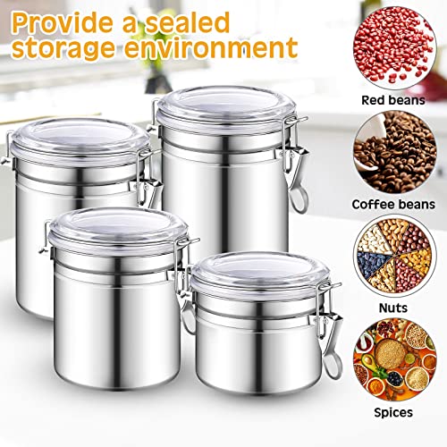 Rtteri 8 Pieces Stainless Steel Airtight Canister Set with Clear Lid and Locking Clamp Food Storage Container Set Stainless Steel Kitchen Canister for Coffee Sugar Flour Tea Candy Cookie Spice