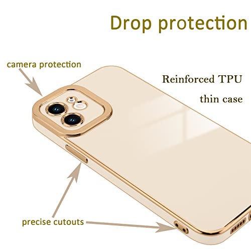 Lafunda Compatible for iPhone 11 case,Plating Cases for Women Girls Luxury Cute Electroplated Golden Edge,Shockproof TPU Bumper with Silicone Camera Protective Phone Cover for iPhone 11 White