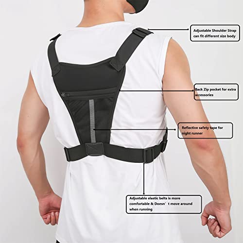 Muserise Sports Chest Bag For Men, Water Resistant Lightweight Front Chest Pack, Vest Bag With Built-In Phone Holder & Extra Storage For Workouts, Running, Cycling (Olive), One Size (MU05)