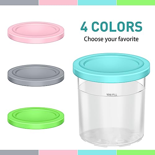 Ruizhihu Creami Pint Containers for Ninja Creami Pints And Lids - 4 Pack Compatible With Nc301 Nc300 Nc299amz Series Ice Cream Maker Airtight And Dishwasher Safe Pint Containers