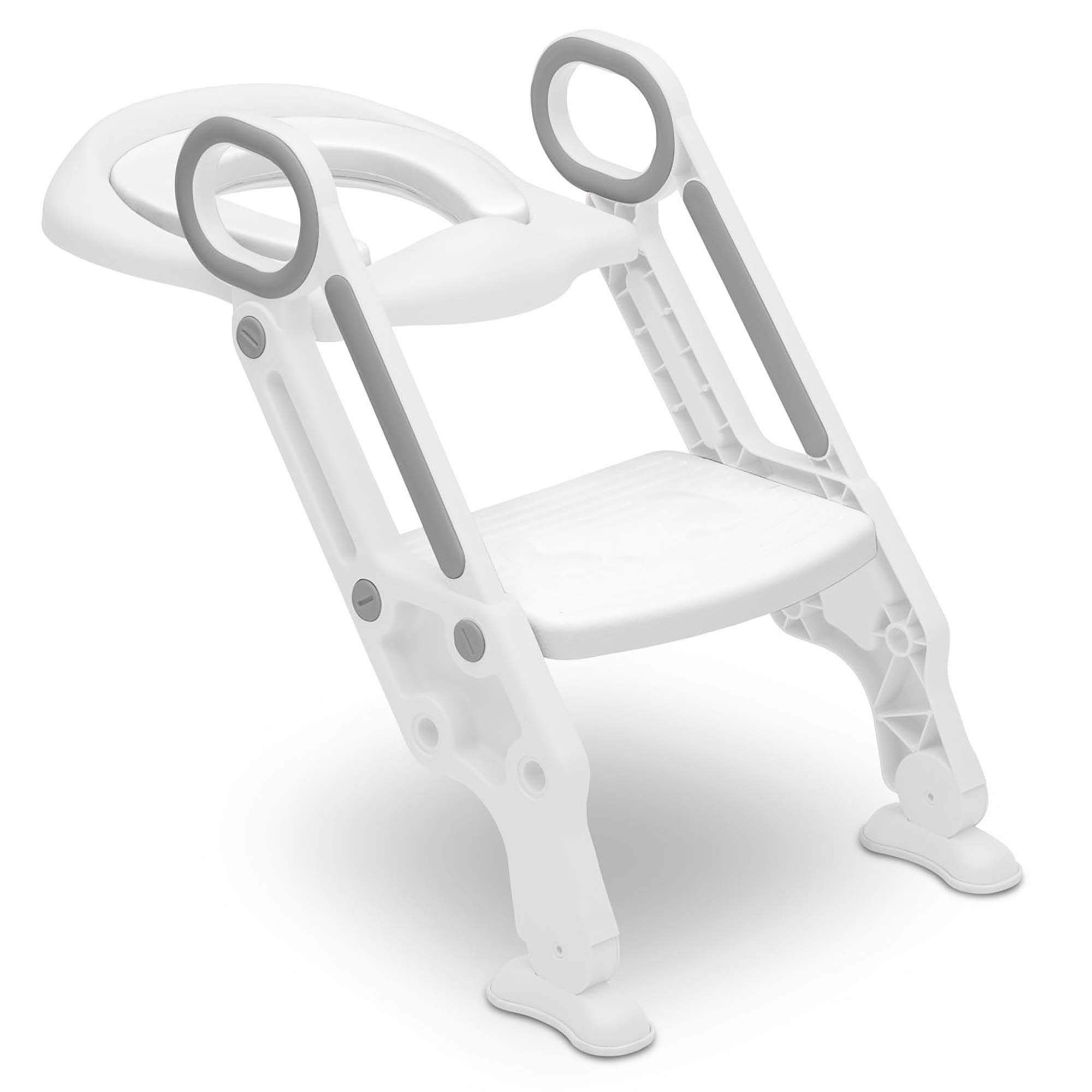 Delta Children Kid Size Toddler Potty Training Ladder Seat for Boys & Girls - Foldable Design Includes Adjustable Height, Soft Removable Seat & Built-in Splash Guard - Easy to Clean, White/Grey