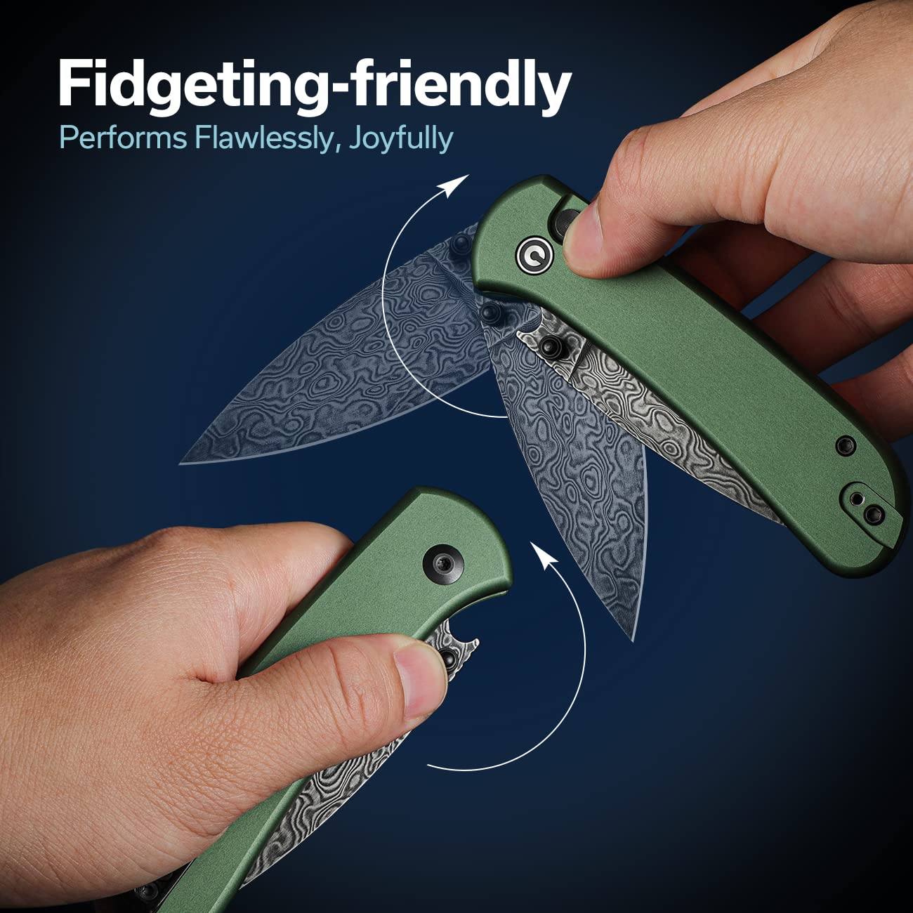 CIVIVI Pocket Folding Knife- Button Lock Knife with Thumb Stud Opener for EDC, 2.98" Damascus Blade Aluminum Handle, Qubit Utility Knife for Men Women Gift C20030E-DS1