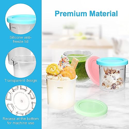 Rosvola Ice Cream Pint Container with Silicone Lid Replacement for Ninja Creami, Compatible with NC299AMZ & NC300s Series Creami Ice Cream Makers, BPA Free and Dishwasher Safe (4 Pack)