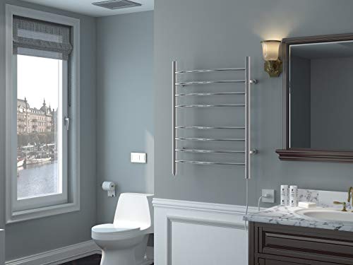 HEATGENE Towel Warmer 8 Bar Plug-in Curved Bath Towel Heater Towel Warmer for Bathroom Plug-in Drying Rack Mirror Polish