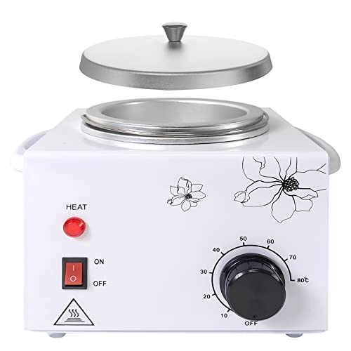 Portable Wax Warmer Machine for Painless Hair Removal, Women Men Professional Wax Heater with Adjustable Temperature Set,20pcs Wax Sticks (White - Single Pot)