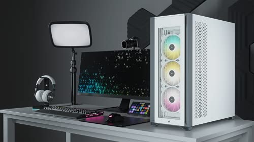 CORSAIR iCUE 7000X RGB Full-Tower ATX PC Case – Three Tempered Glass Panels – Spacious Interior – Easy Cable Management – 4x CORSAIR SP140 RGB ELITE Fans Included – White