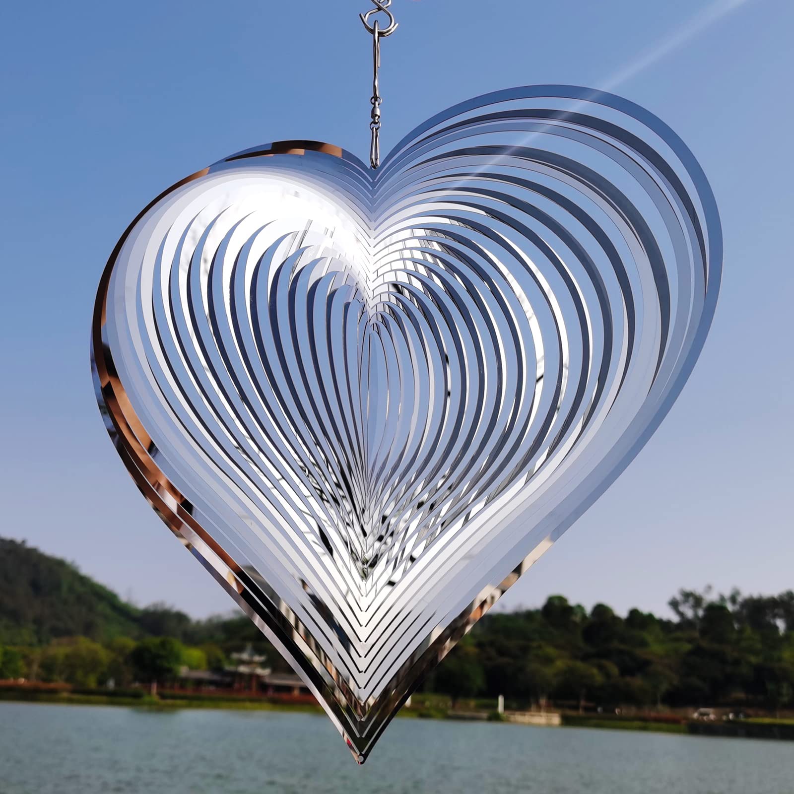 DJUAN Wind Spinners for Yard and Garden Metal Large Hanging Heart and Angel Outdoor Garden Decor