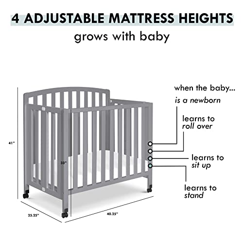 DaVinci Dylan Folding Portable 3-in-1 Convertible Mini Crib and Twin Bed in Grey, Greenguard Gold Certified