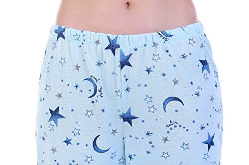 PNAEONG Women’s Pajama Set - Cotton-Blend Short-Sleeve Loose Top with Matching Capri Bottoms SY215-Blue Star-XL
