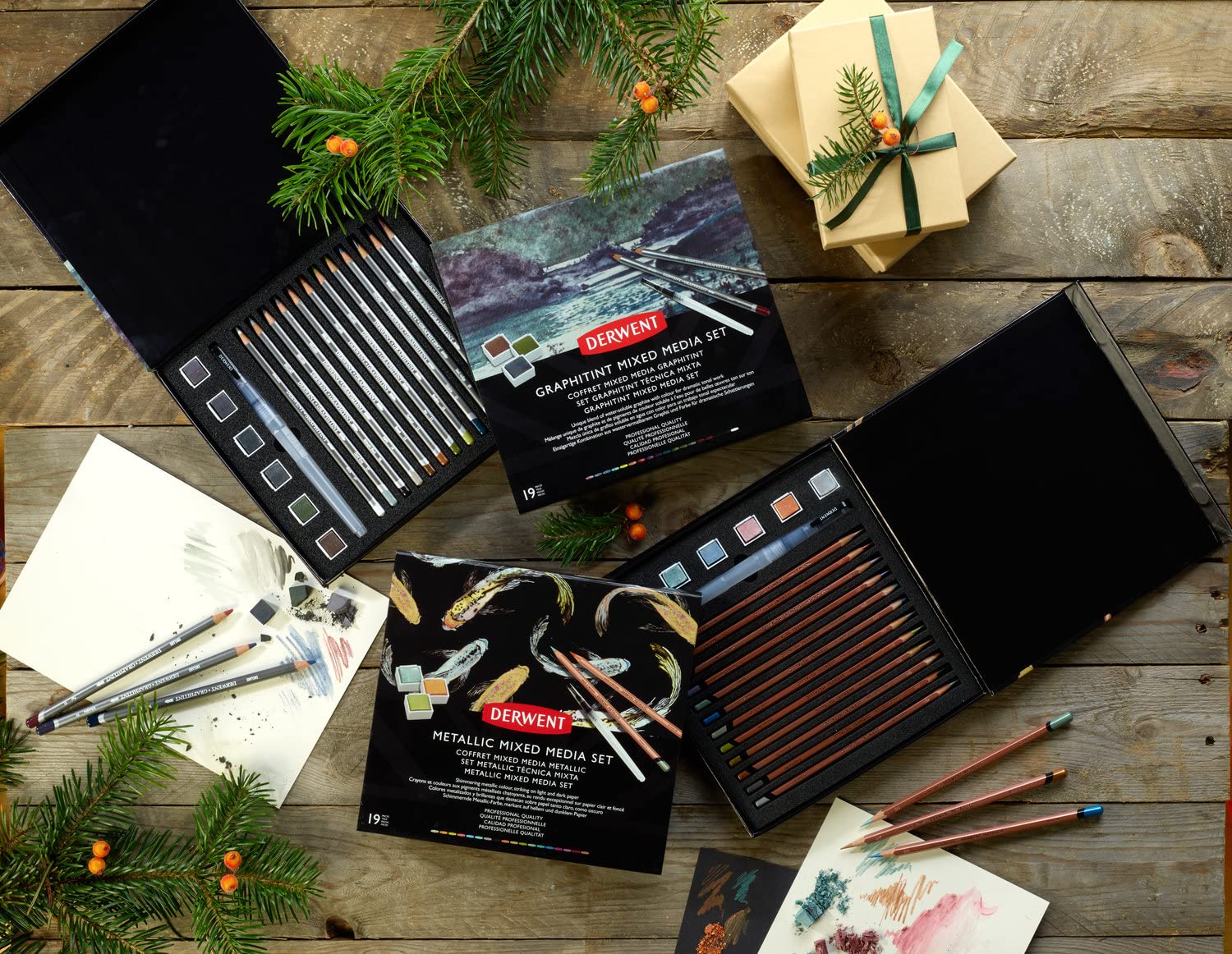 Derwent Graphitint Mixed Media Set, 19 Piece Set, Graphitint Paint, Pencils & Waterbrush (2305949)