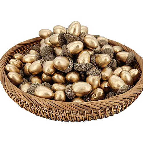 Laiiqi 50pcs Artificial Acorn Decorations, Fall Decor, Acorns for Squirrels, Golden with Natural Acorn Cap Suitable for Christmas Thanksgiving Wedding and Other Table Decorations