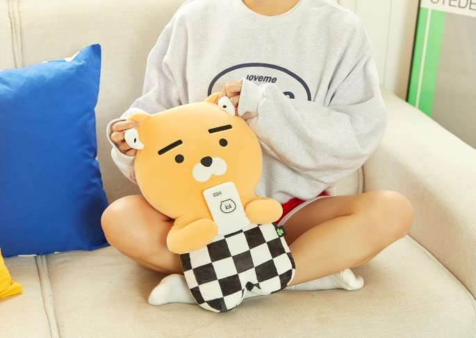 KAKAO Official Merchandise-Checkerboard Pattern Flat Pillow Cushion_Ryan in Checkerboard Pattern Pants and Choonsik in Half Black (Ryan 15.7 inch)