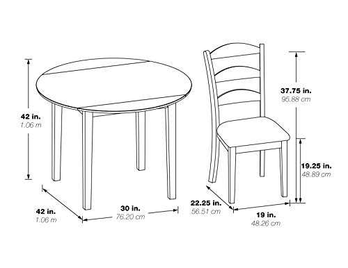 OSP Home Furnishings Murphy 3-Piece Drop-Leaf 42 Inch Round Dining Table and Chairs Set, Tobacco Top and Cream Base