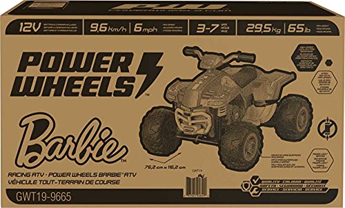 Power Wheels Power Wheels Barbie Pink Racing ATV, 12V battery-powered ride-on vehicle for preschool kids ages 3-7 years (Amazon Exclusive)