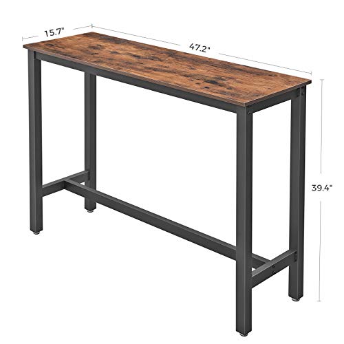 VASAGLE Narrow, Bar Table with Sturdy Metal Frame, Easy Assembly, Industrial Design, 15.7 x 47.2 x 39.4 inches, Rustic Brown