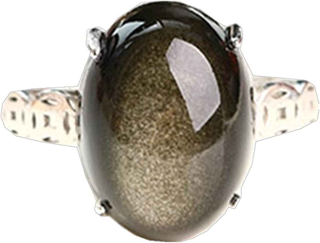 DUOVEKT Natural Gold Obsidian Ring Jewelry For Woman Men Healing Crystal Quartz Stone 16x12mm Beads Gemstone Adjustable Ring AAAAA