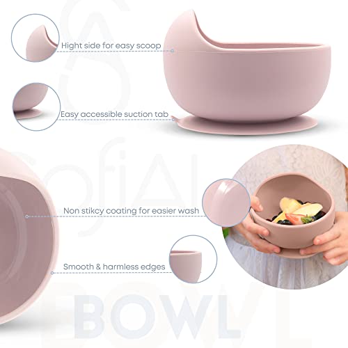 SofiAl Baby Led Weaning Supplies - Silicone Baby Feeding Set - Suction Bowl Divided Plate Bib Spoon Fork Straw Sippy Cup - Toddler Self Feeding Utensils - Infant First Stage Blw Dish 6 Months β 11pcs