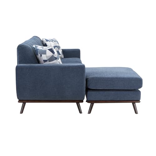 Lexicon Small Couch Mid Century Modern Sofa Living Room Sofa Couch with 2 Accent Pillows, Button Tufted Upholstered Small Sofa for Bedroom/Office/Apartment, Reversible L Shape Couch, Blue Chenille