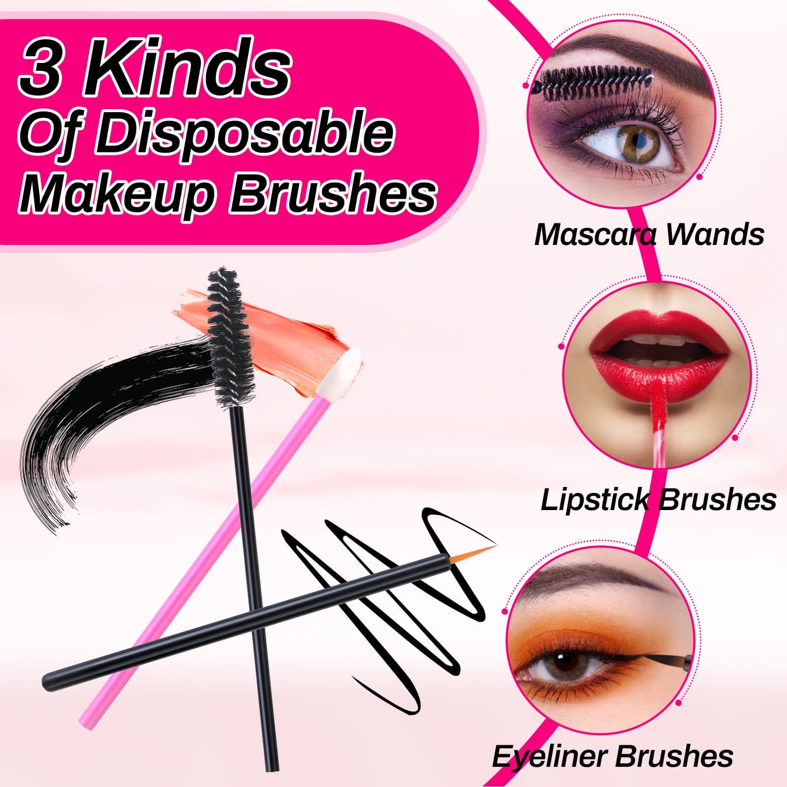Disposable Makeup Applicators for Makeup Artist, Makeup Mixing Tray with Disposable Makeup Acessories Tools Kit (Mascara Applicators, Lipstick Wands, liner Brushes)