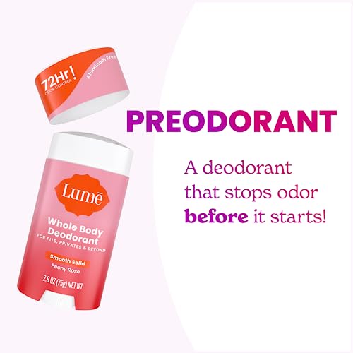 Lume Whole Body Deodorant - Smooth Solid Stick - 72 Hour Odor Control - Aluminum Free, Baking Soda Free and Skin Safe - 2.6 Ounce (Peony Rose)