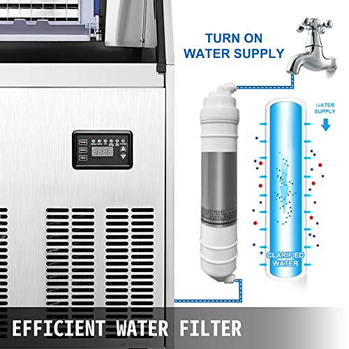 VEVOR Commercial Ice Maker Machine, 90-100LBS/24H with 33LBS Bin Stainless Steel Automatic Operation Under Counter Ice Machine for Home Bar, Include Water Filter, Scoop, Connection Hose