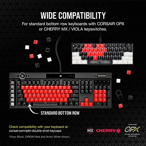 Corsair PBT Double-Shot PRO Keycap Mod Kit – Double-Shot PBT Keycaps – Onyx Black – Standard Bottom Row – Textured Surface – 1.5mm-Thick Walls – O-Ring Dampeners